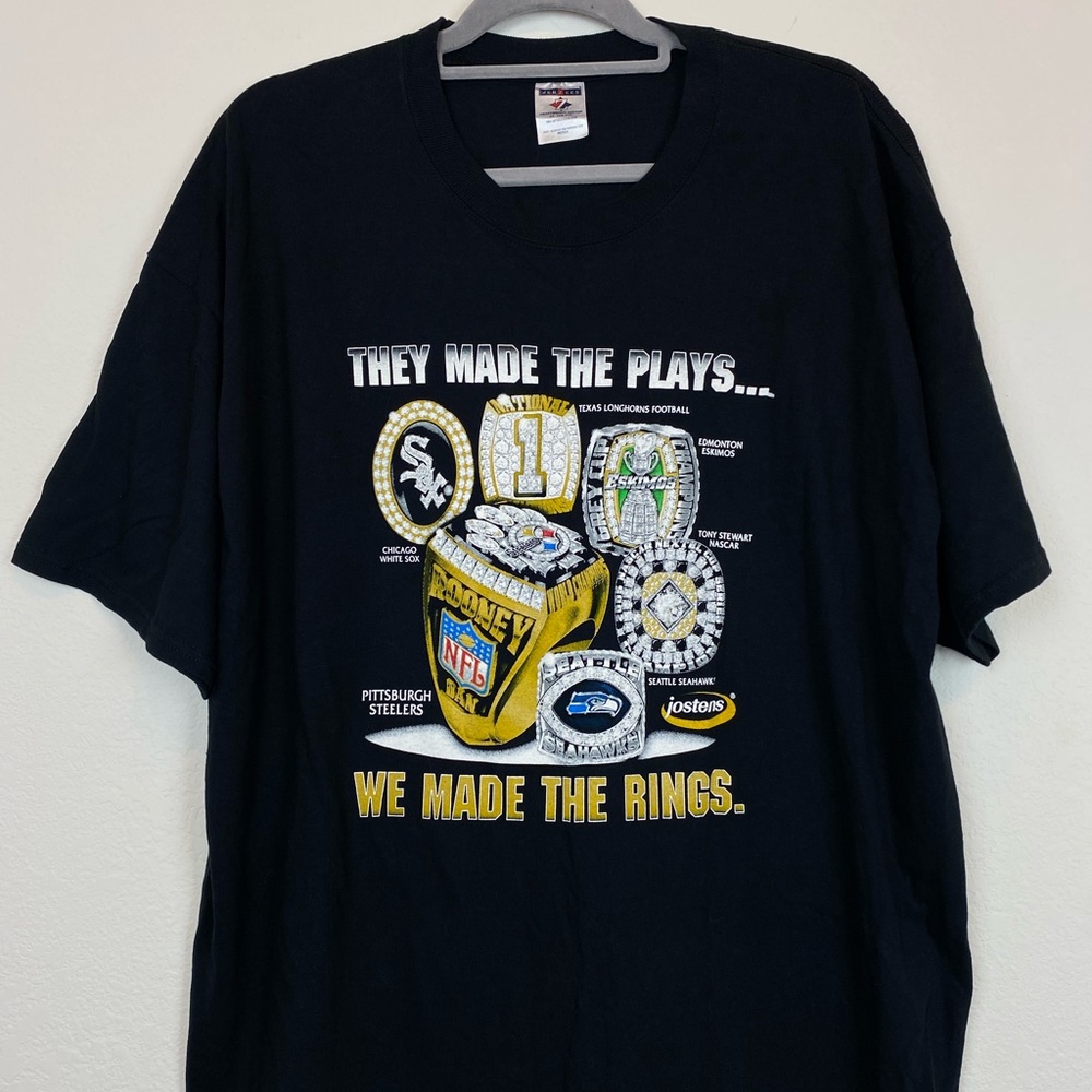 Black Vintage Nfl Champion Ring Graphic Tshirt Size 2x - Gem